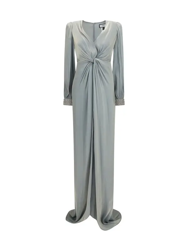 NISSA Long Crossover Dress With Balloon Sleeves - Green