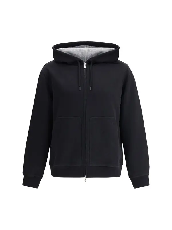 Brunello Cucinelli Full Zip Hoodie With Drawstring Hood - Black