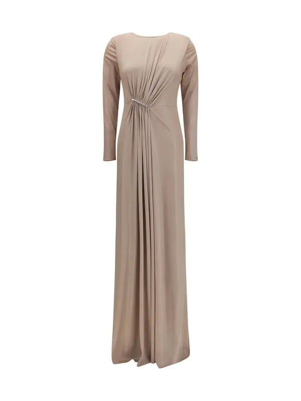 NISSA Long Chiffon Dress With Crystal Detail - Cream