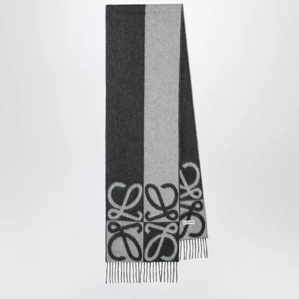 Loewe Bicolour Anagram Jacquard Wool-cashmere Scarf In Grey - Gray