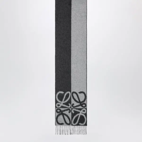 Loewe Bicolour Anagram Jacquard Wool-cashmere Scarf In Grey - Gray