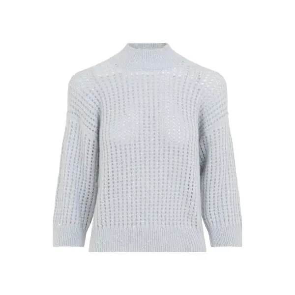 Peserico Open Knit Sequin Embellished Mock Neck Sweater - Blue