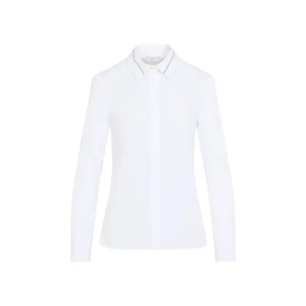 Peserico Bimaterial Shirt With Pointed Collar And Jersey Sleeves - White