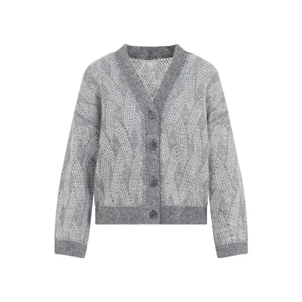 Peserico Openwork Sequined V-neck Cardigan - Gray