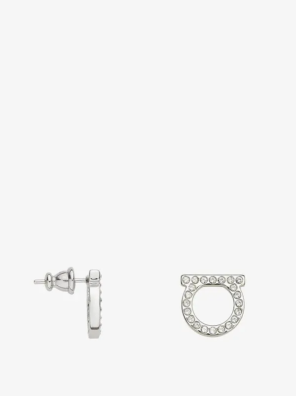 FERRAGAMO Gancini Crystal Brass Earrings