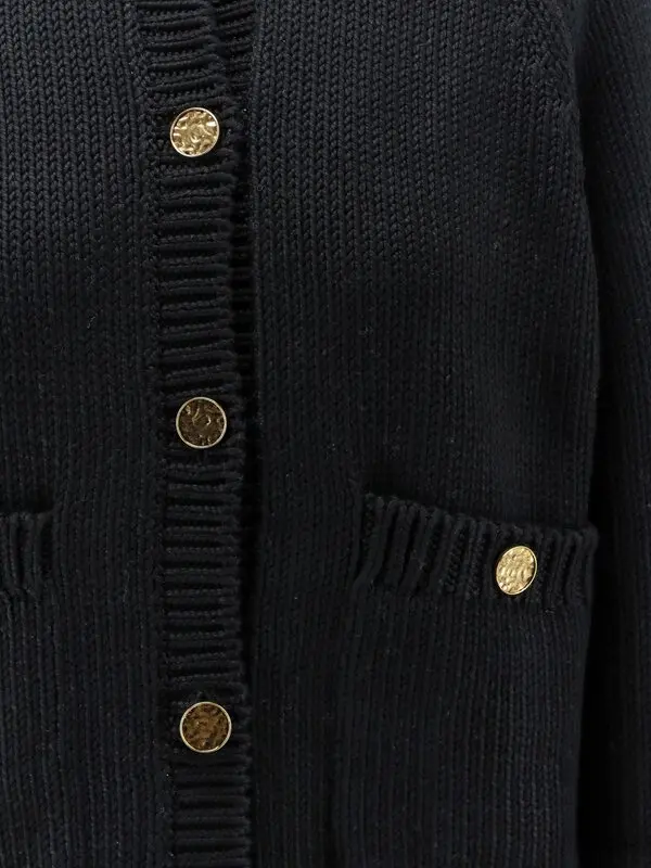 TOTEME Organic Cotton Cardigan With Hammered Metal Button Closure - Black