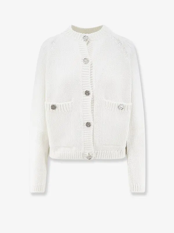 TOTEME Organic Cotton Cardigan With Hammered Metal Buttons - White
