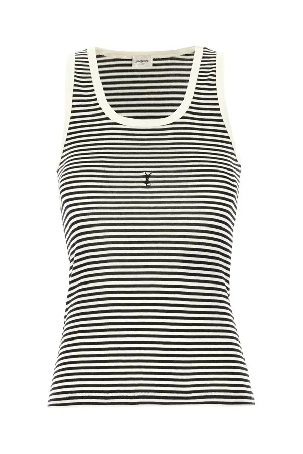 Saint Laurent Striped Tank Top With Logo Detail