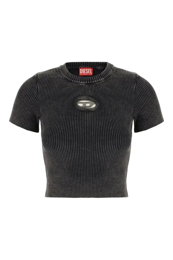 DIESEL® Ribbed Crop Top With Emblem - Multicolor