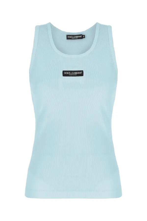 Dolce & Gabbana Ribbed Tank Top With Logo Detail - Multicolor