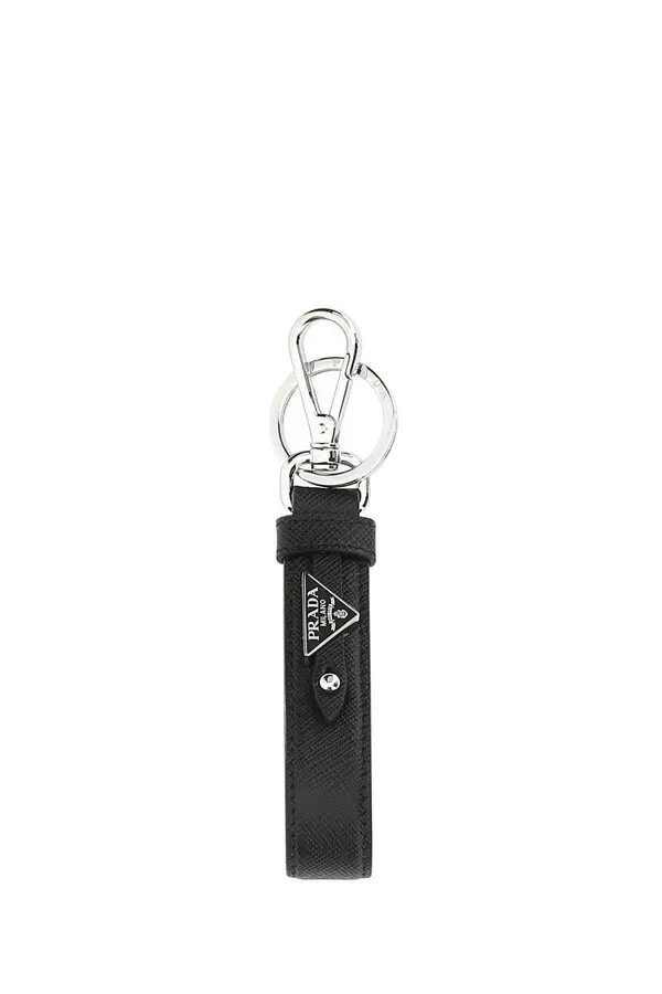 Prada Leather Key Ring With Silver Metal Finishing - Black
