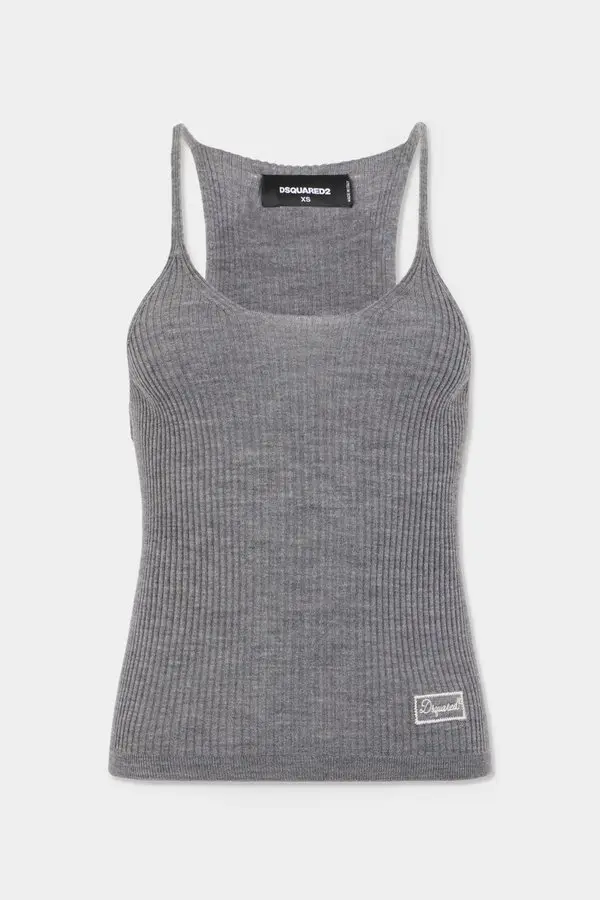 Dsquared2 Ribbed Knit Racerback Tank Top - Grey