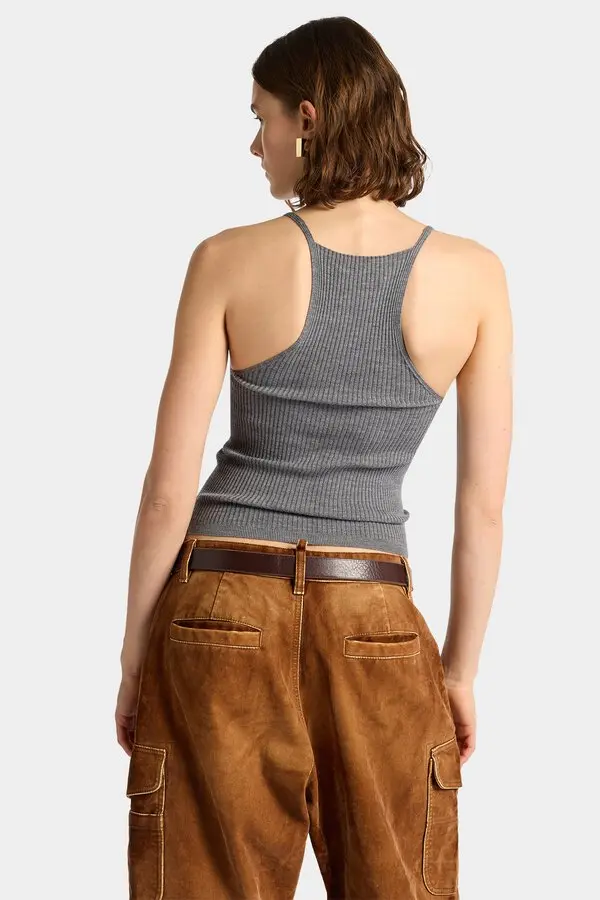 Dsquared2 Ribbed Knit Racerback Tank Top - Grey