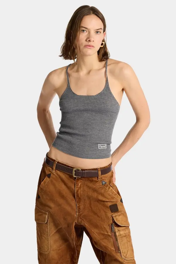 Dsquared2 Ribbed Knit Racerback Tank Top - Grey