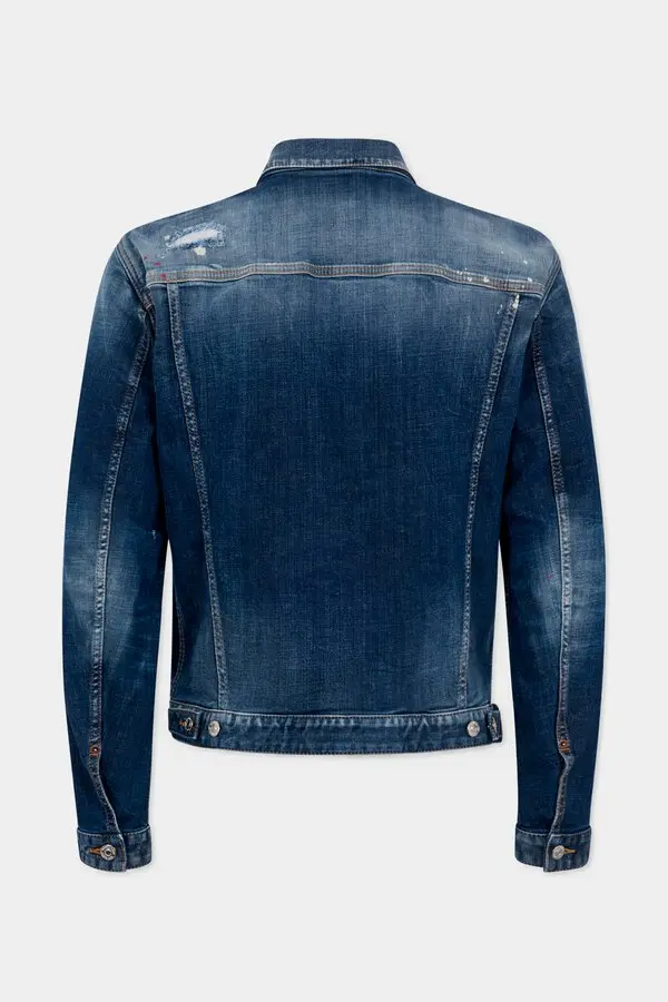 Dsquared2 Distressed Denim Trucker Jacket With Paint Splatter