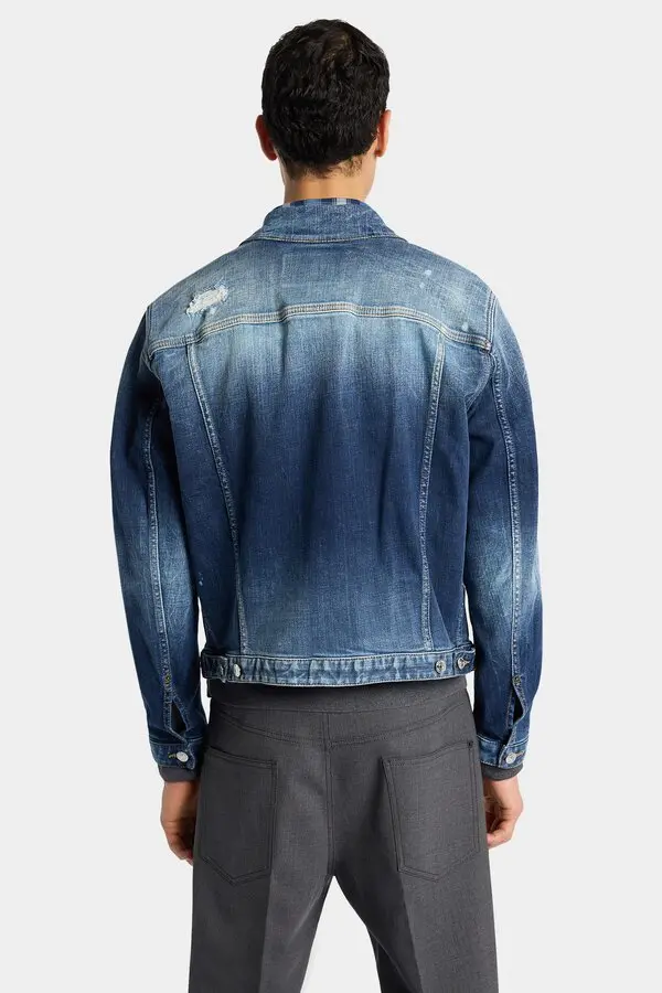 Dsquared2 Distressed Denim Trucker Jacket With Paint Splatter