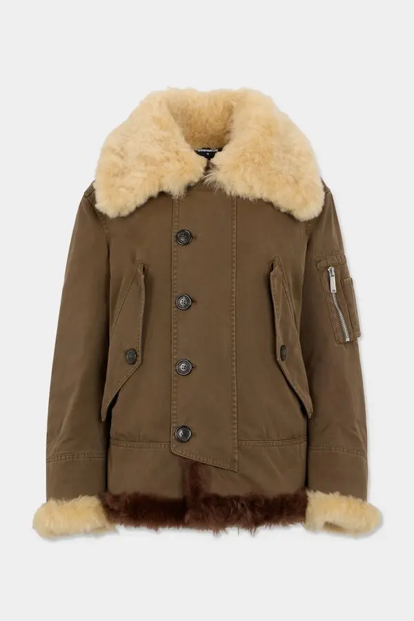 Dsquared2 Utility Military Jacket With Faux Fur Trim