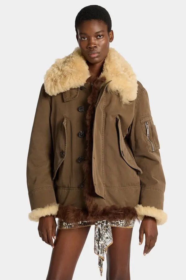 Dsquared2 Utility Military Jacket With Faux Fur Trim