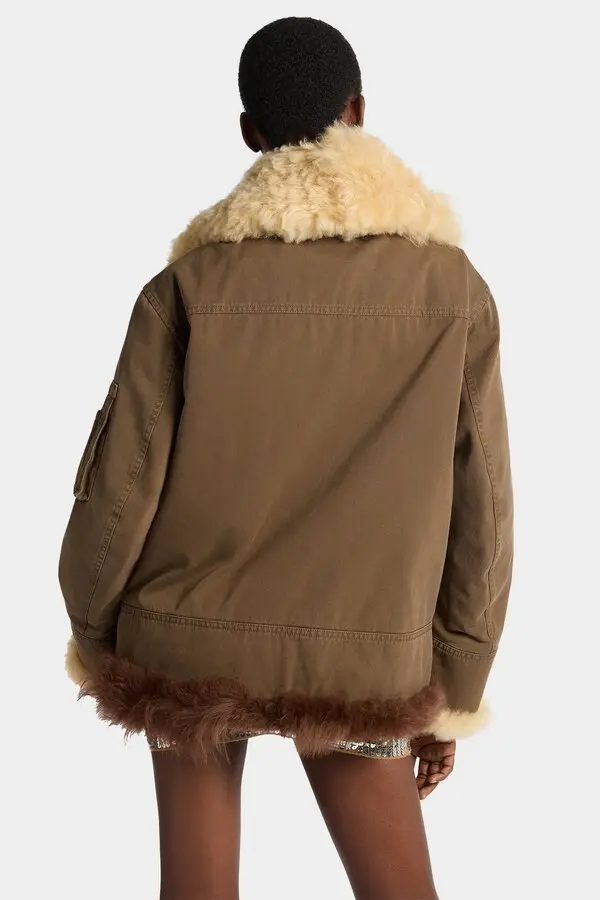 Dsquared2 Utility Military Jacket With Faux Fur Trim
