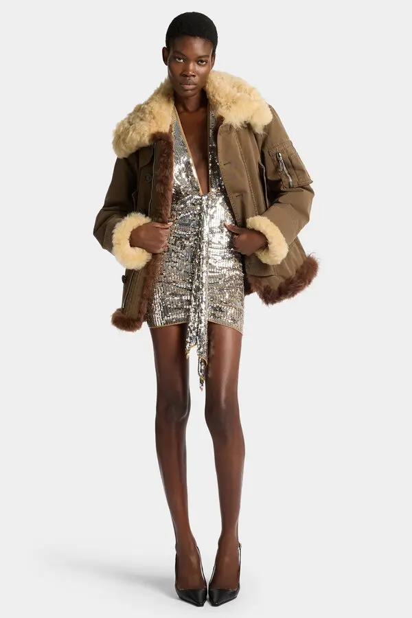 Dsquared2 Utility Military Jacket With Faux Fur Trim