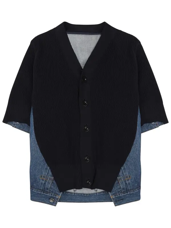 Sacai Cardigan In Denim E Maglia - Blue
