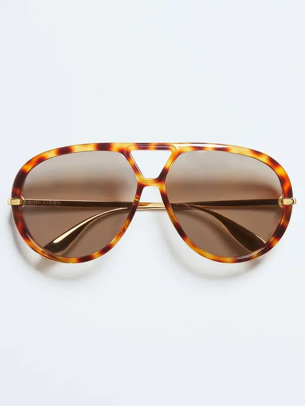 Bottega Veneta Elegant Metal Temples Sunglasses With Gold Finish - Marrone