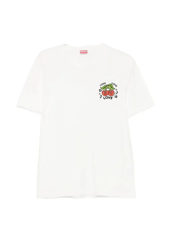 Kenzo Embroidered Crew Neck T-shirt In 100% Cotton - Bianco