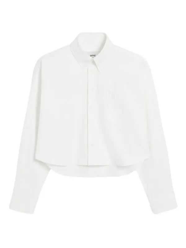 AMI Paris Cotton De Coeur Cropped Oversized Shirt - White