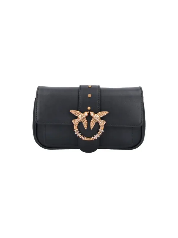 Pinko Leather-style Crossbody Handbag With Cotton-lined Interior - Black