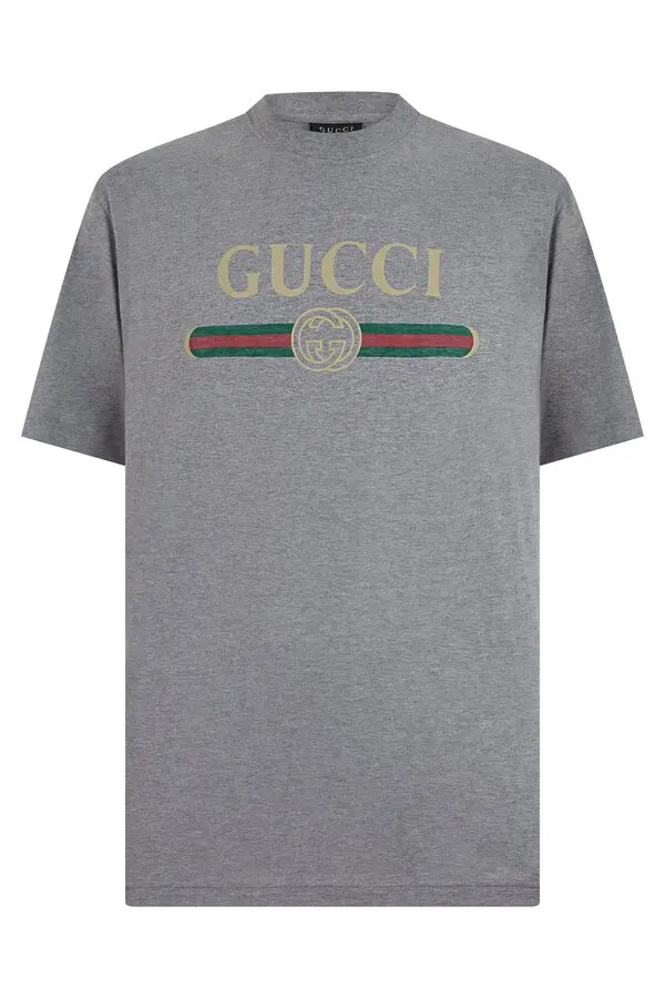 Gucci Printed Logo Cotton T-shirt For - Heather Grey