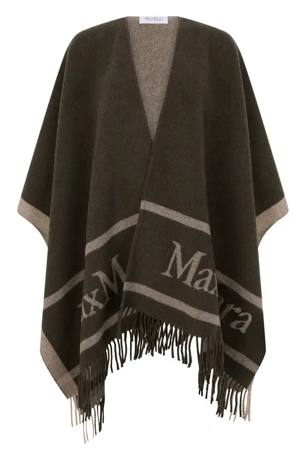 Max Mara Hilde Poncho With Fringe Detail And V-neck - Brown