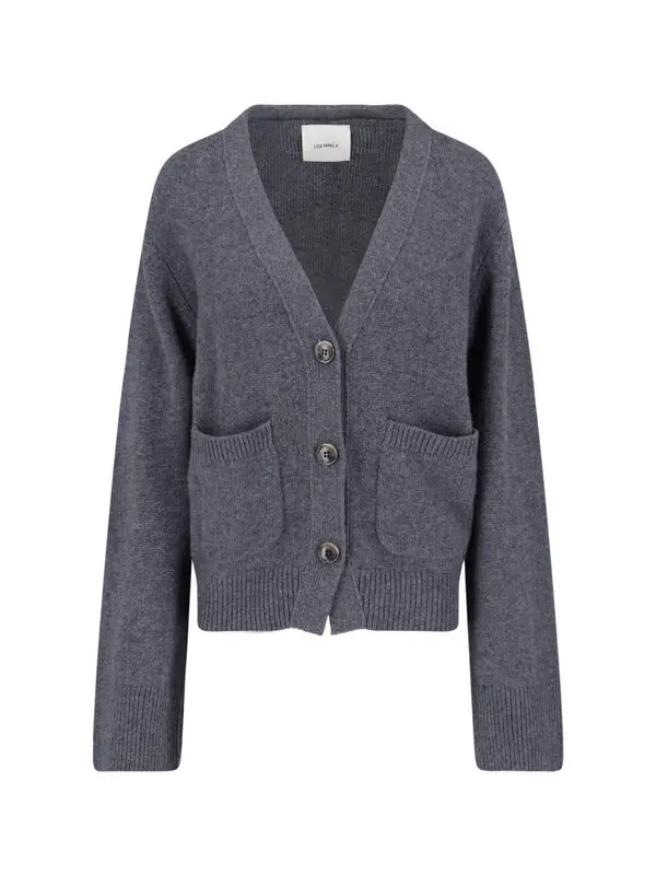 LISA YANG 100% Cashmere V-neck Cardigan With Pockets - Grey