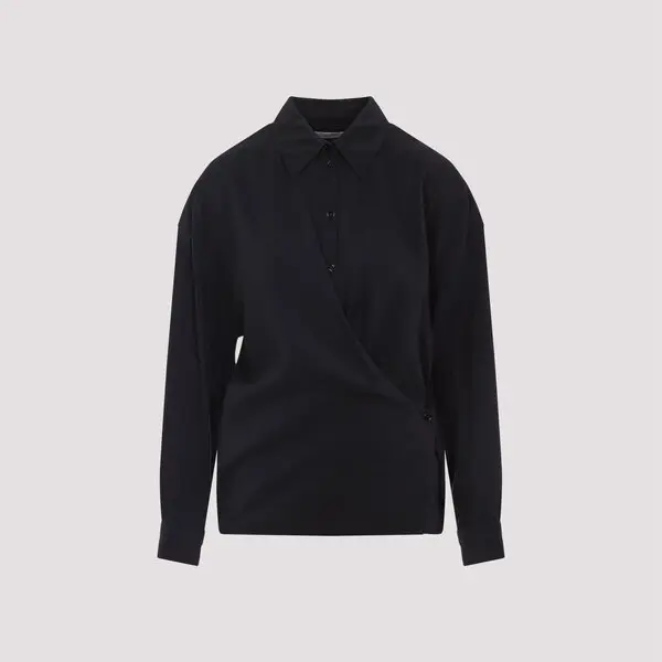 LEMAIRE Straight Collar Twisted Shirt In Dry Silk - Black