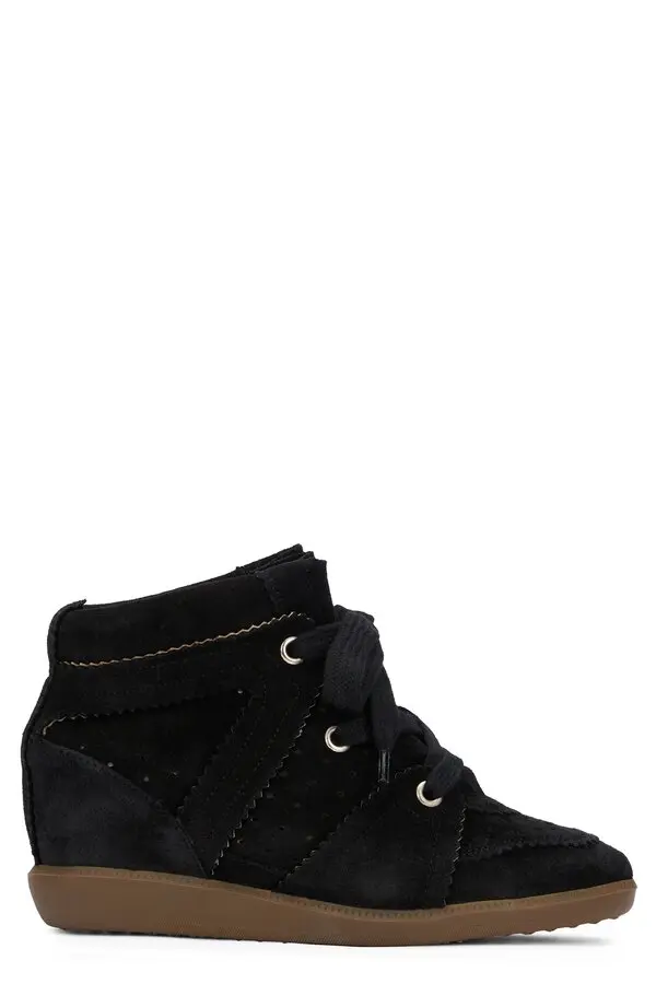 Isabel Marant Étoile Bobby Suede Calfskin Leather Wedge Sneakers - Black