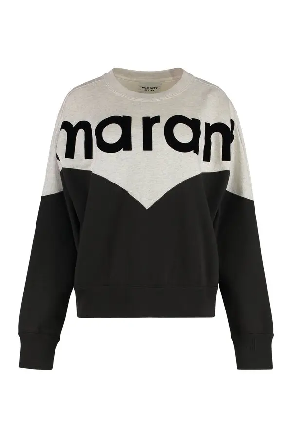 MARANT ETOILE Logo Intarsia Velvet Crew-neck Sweatshirt - Ecru