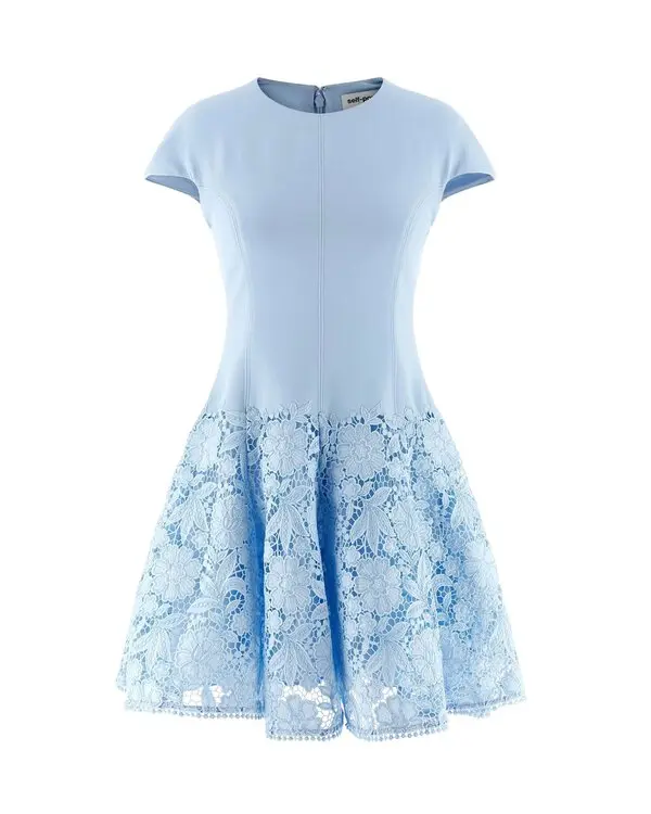 SELF-PORTRAIT Lace Trimmed Mini Dress - Blue