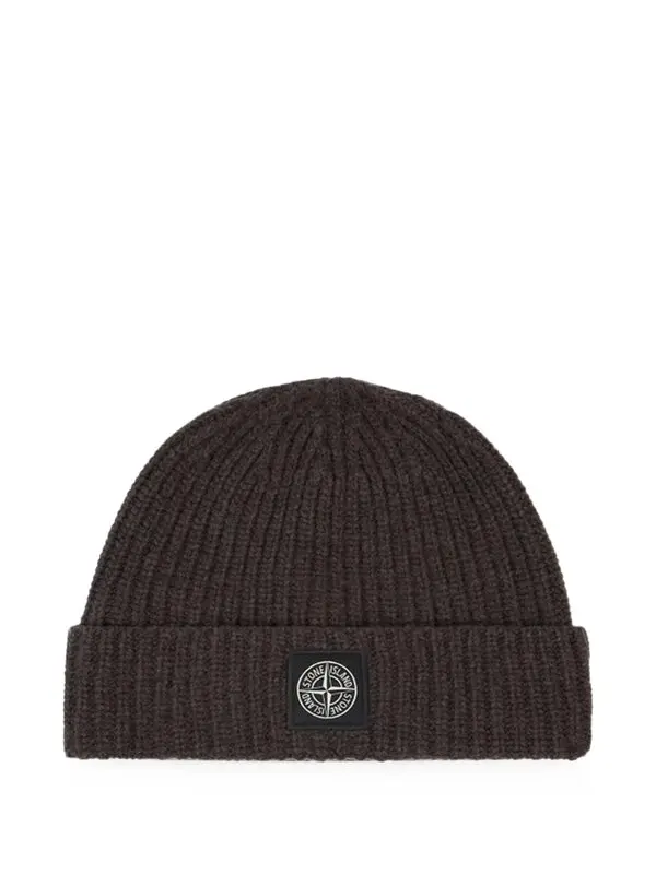 Stone Island Ribbed Virgin Wool Beanie With Logo Patch - Verde
