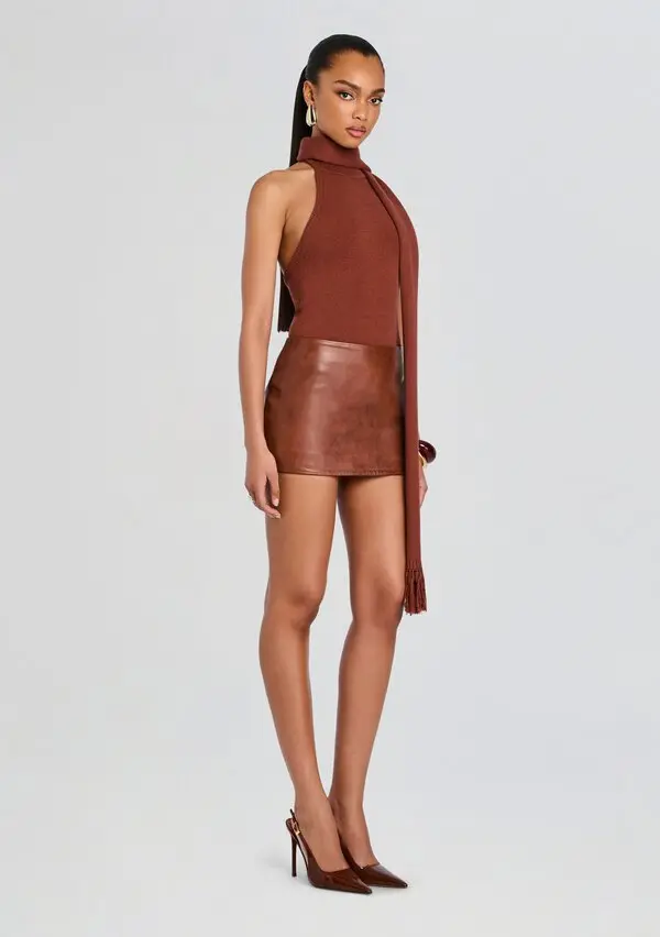 SEROYA Austyn Knit Top With Attached Scarf