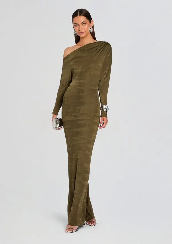 SEROYA Enza One-shoulder Draped Maxi Dress