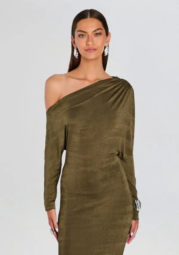 SEROYA Enza One-shoulder Draped Maxi Dress