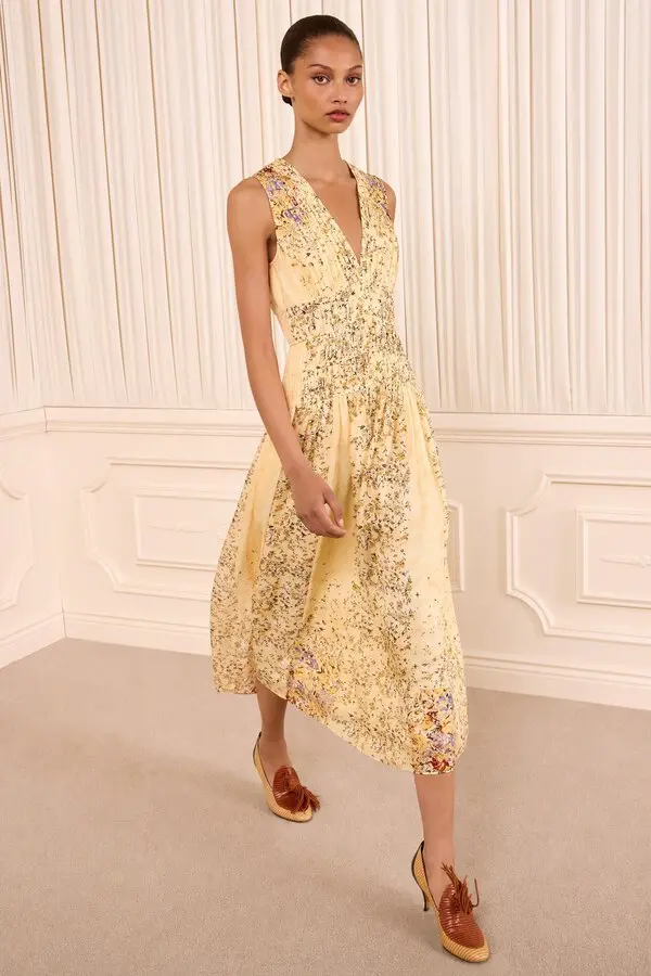 Ulla Johnson Sylvie Sleeveless Silk Jacquard Midi Dress - Forsythia