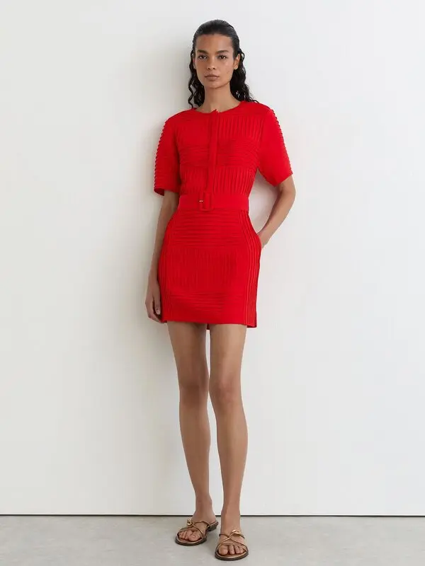 REISS Aria Tuck-detail Belted Mini Dress