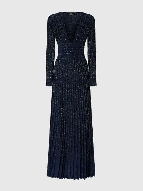 Missoni Long Sleeve Deep Plunge Sequin Embellished Maxi Dress - Navy Blue