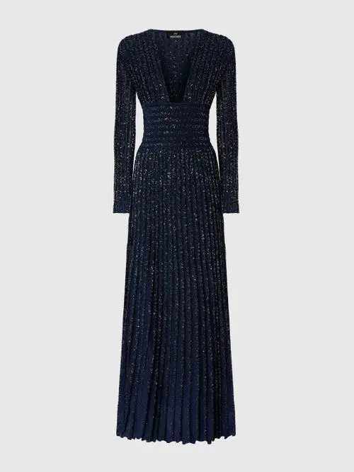 Missoni Long Sleeve Deep Plunge Sequin Embellished Maxi Dress - Navy Blue