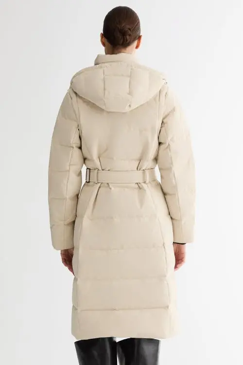 OROLAY Celeste Long Hooded Belted Down Coat