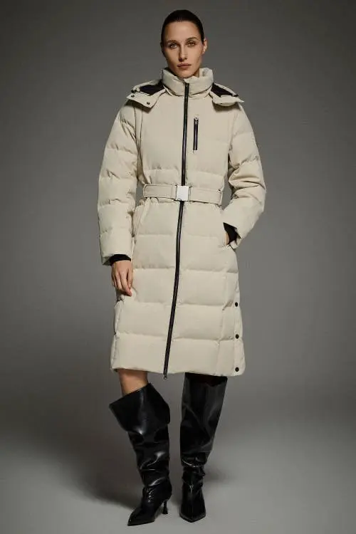 OROLAY Celeste Long Hooded Belted Down Coat