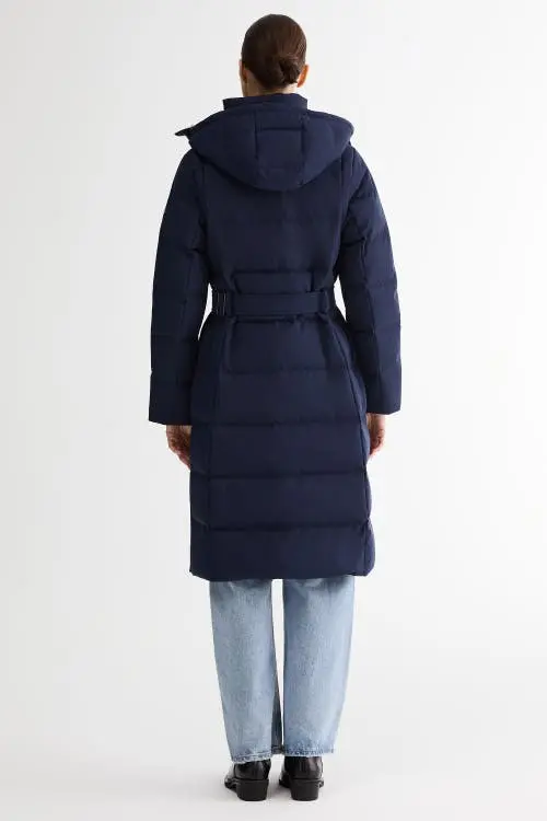 OROLAY Celeste Long Hooded Belted Down Coat