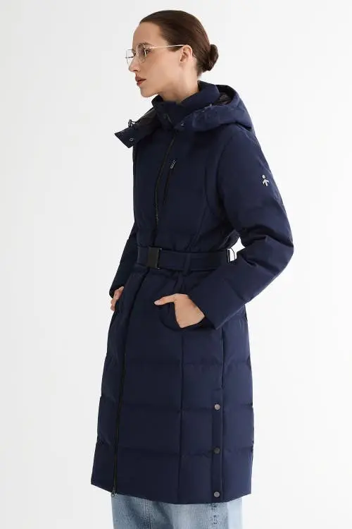 OROLAY Celeste Long Hooded Belted Down Coat