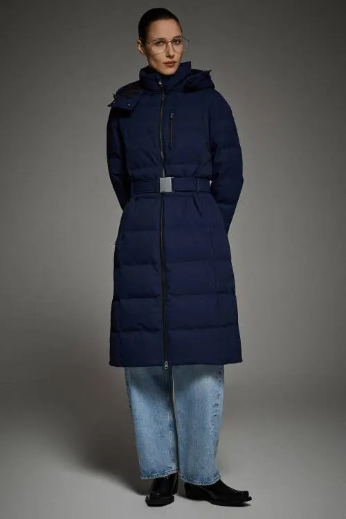 OROLAY Celeste Long Hooded Belted Down Coat