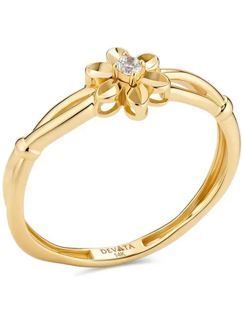 DEVATA 14k Gold Daisy Motif Ring With Diamond Accent
